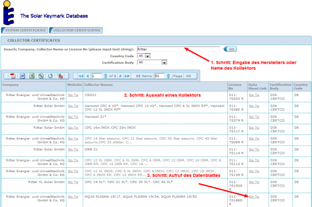 Wie findet man sich in der Solar Keymark Datenbank zurecht ...
